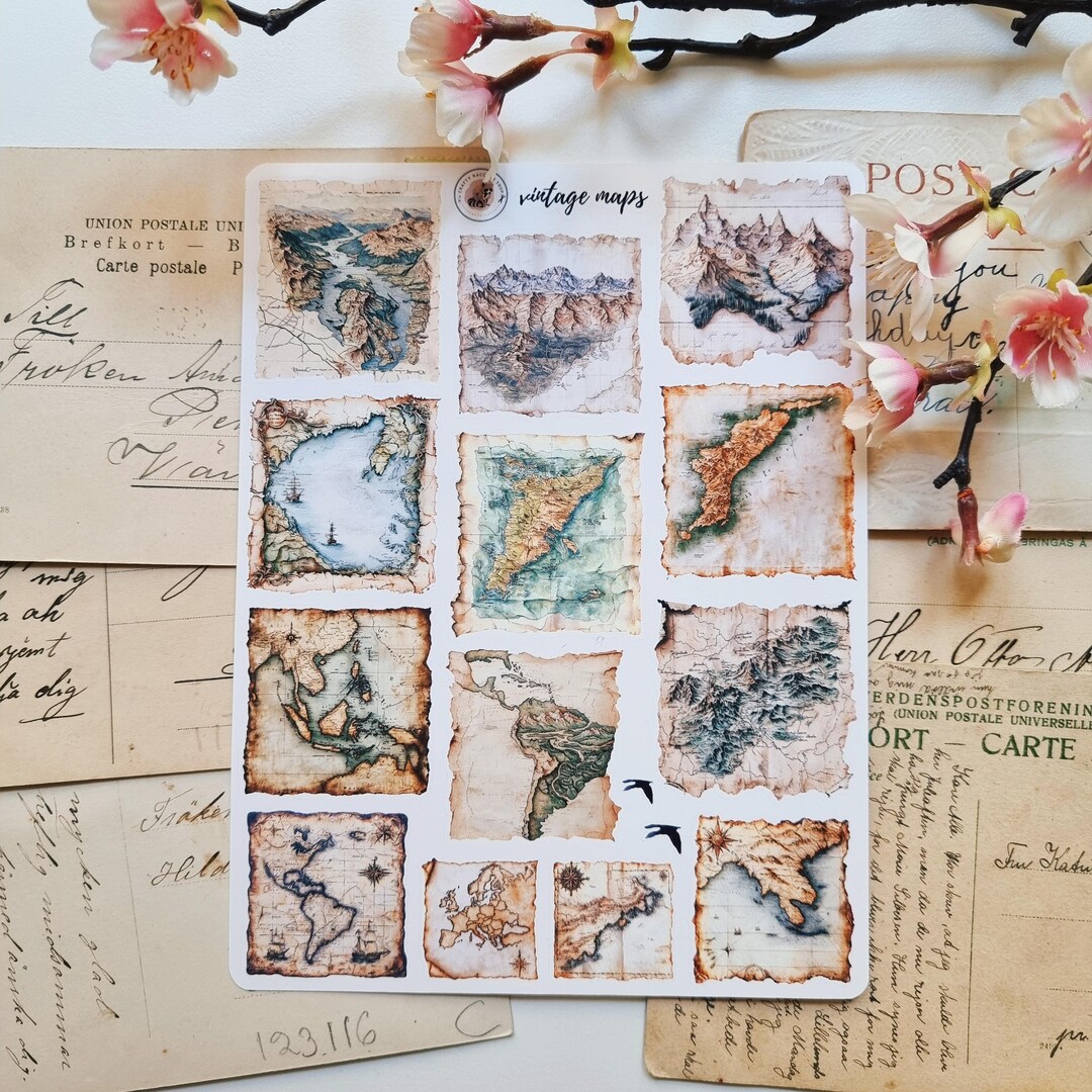 Vintage Maps Stickers/ Travel Stickers/ Matt Vinyl Sticker Sheet - Etsy