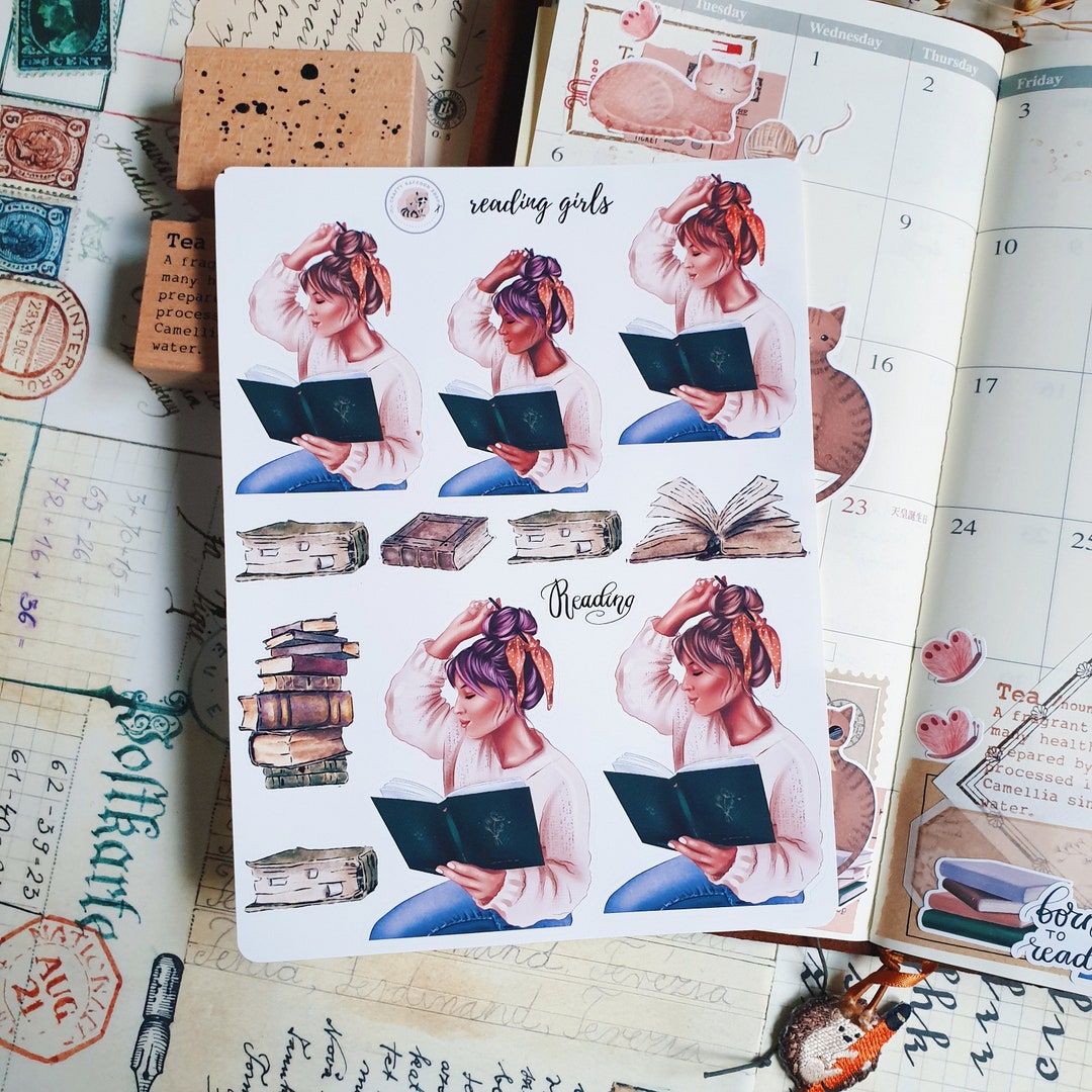 Bookworm Stickers/reading Girls Stickers/ Matt Vinyl Sticker Sheet ...