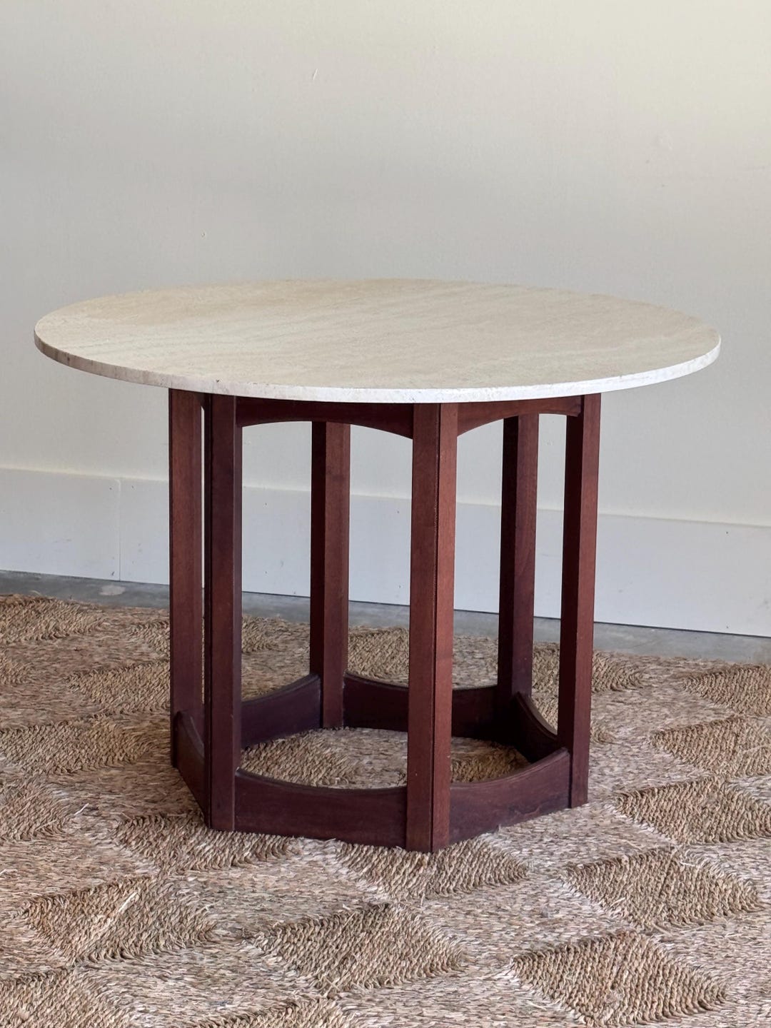 Vintage Mid Century Walnut + Travertine Side Table in the Manor or ...