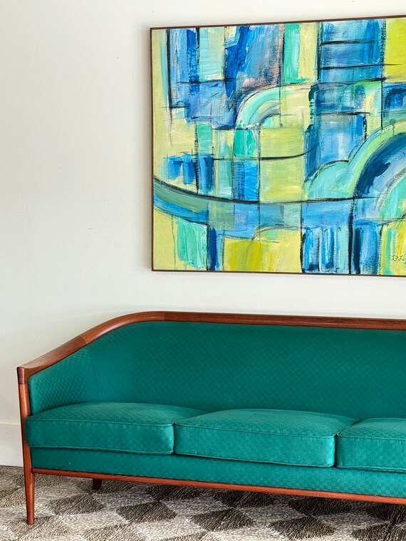 Vintage Mid Century Bertil Fridhagen Teak aristokrat Sofa in Kelly Green Checkered Etsy Canada