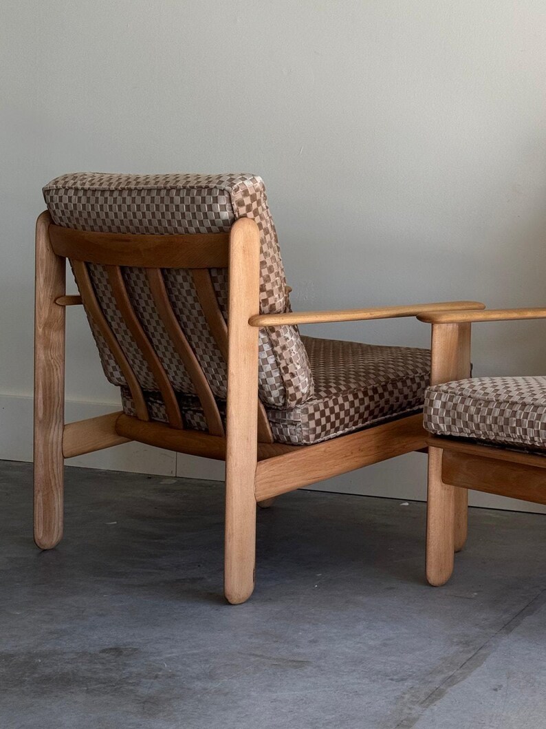 Mid Century Oak Arm Chairs With New Checkered Velvet - Etsy