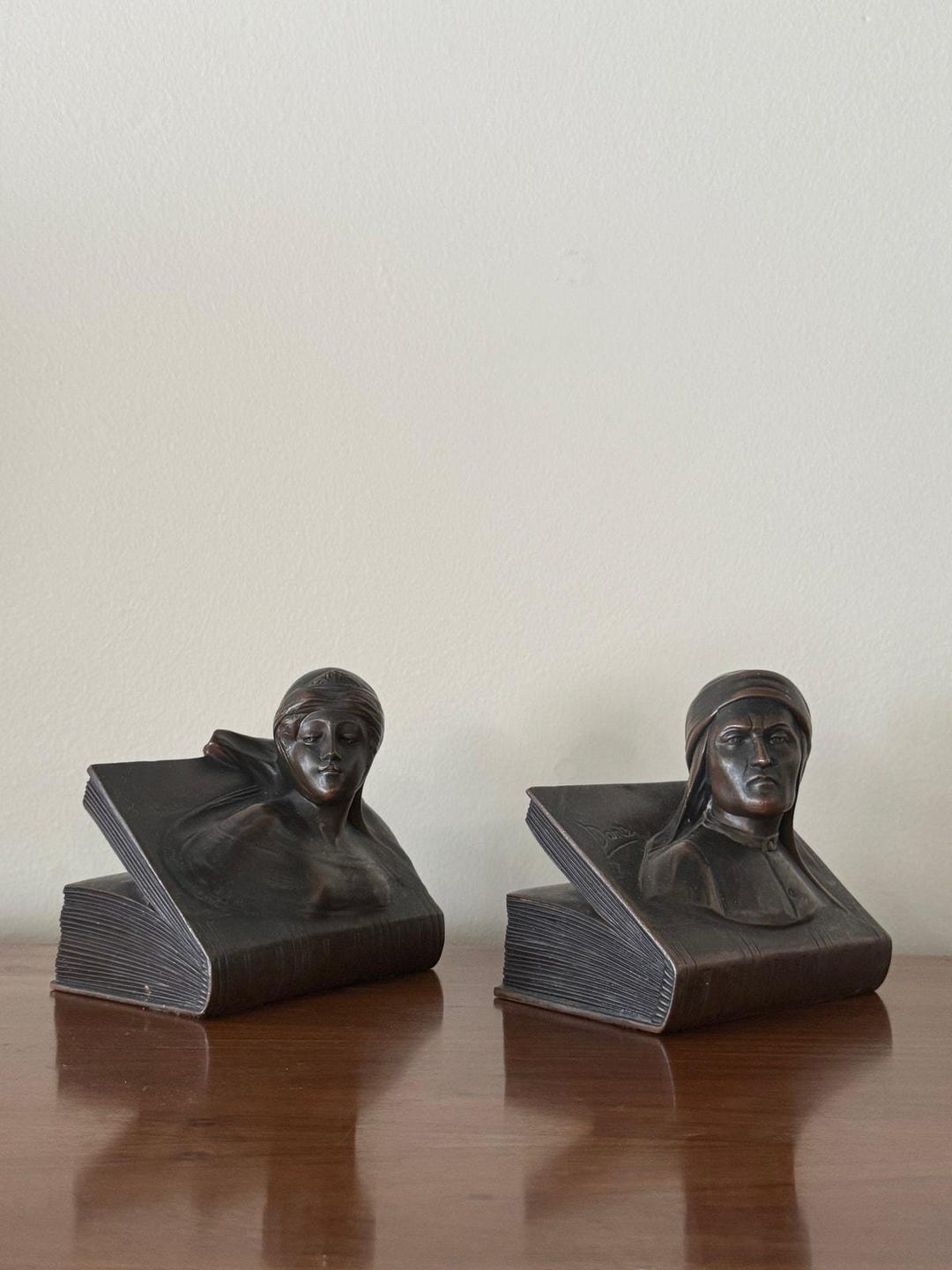 Vintage Bronze Bookends Art Nouveau “beatrice & Dante” - Etsy