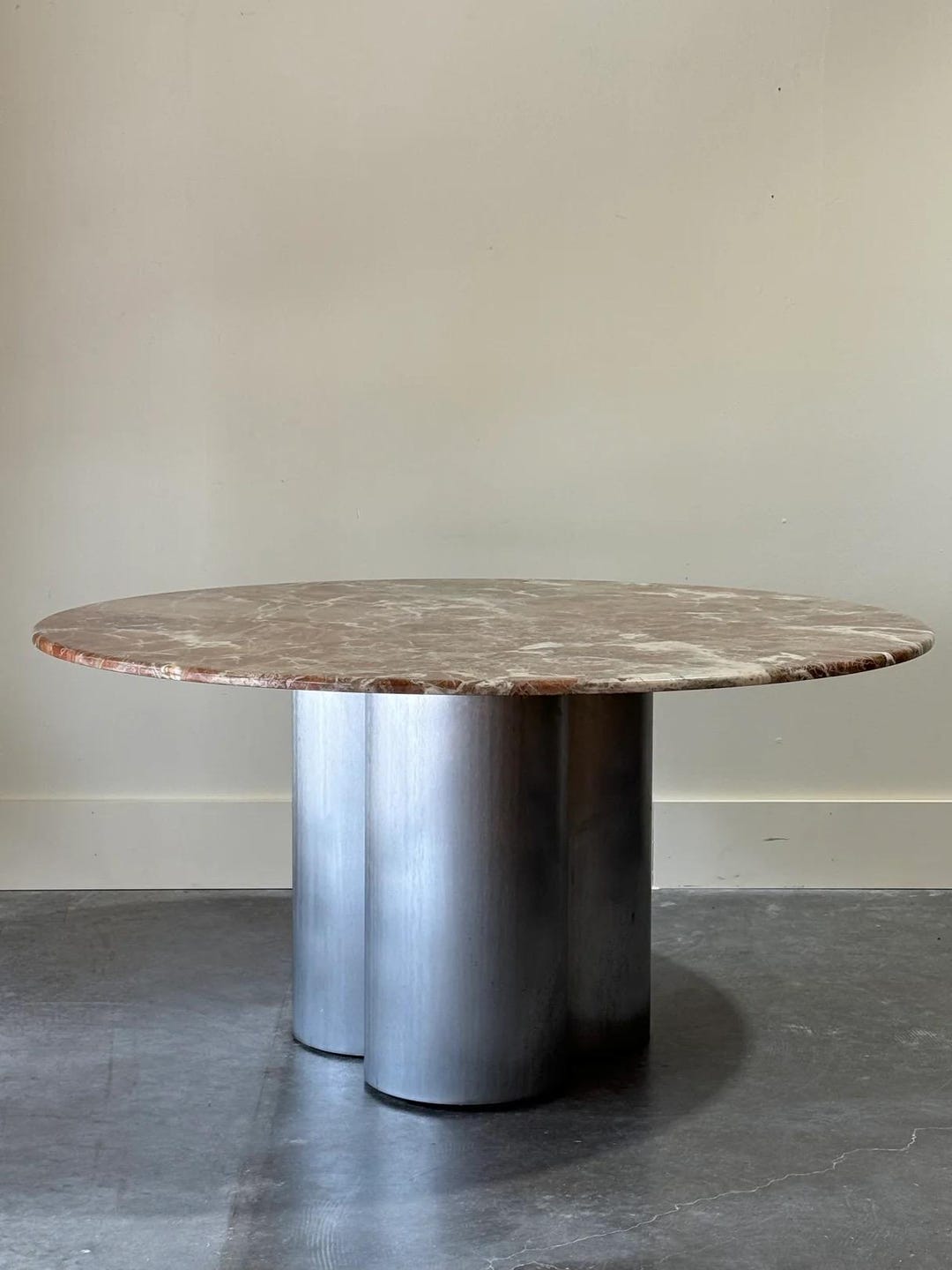 Vintage Postmodern Round Rojo Breccia Marble Dining Table With Clover ...