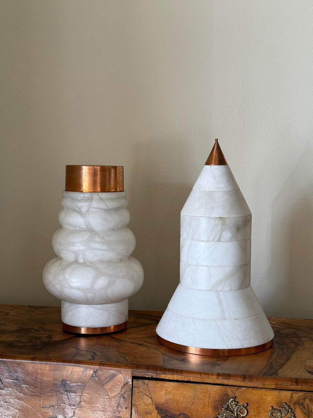 Pair Italian Art Deco Calacatta Marble and Copper Vessels - Etsy
