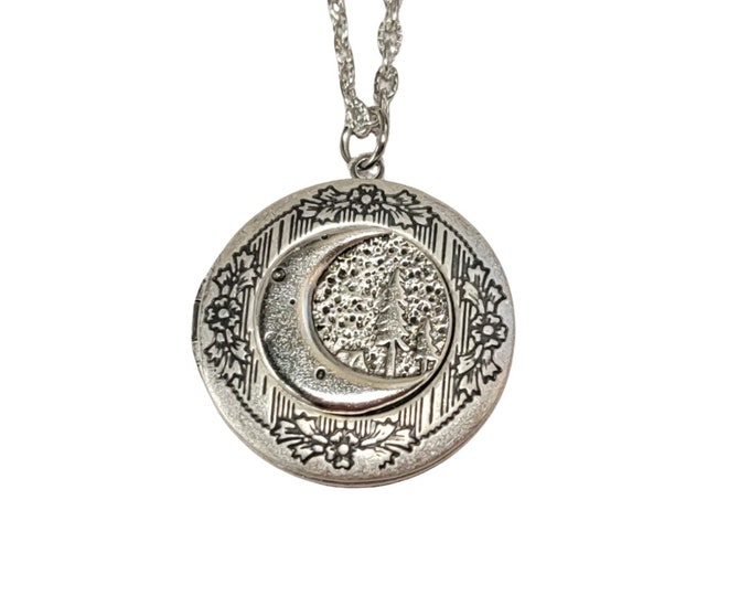 Vintage Moon Locket Crescent Moon Phases Necklace Personalized Locket ...