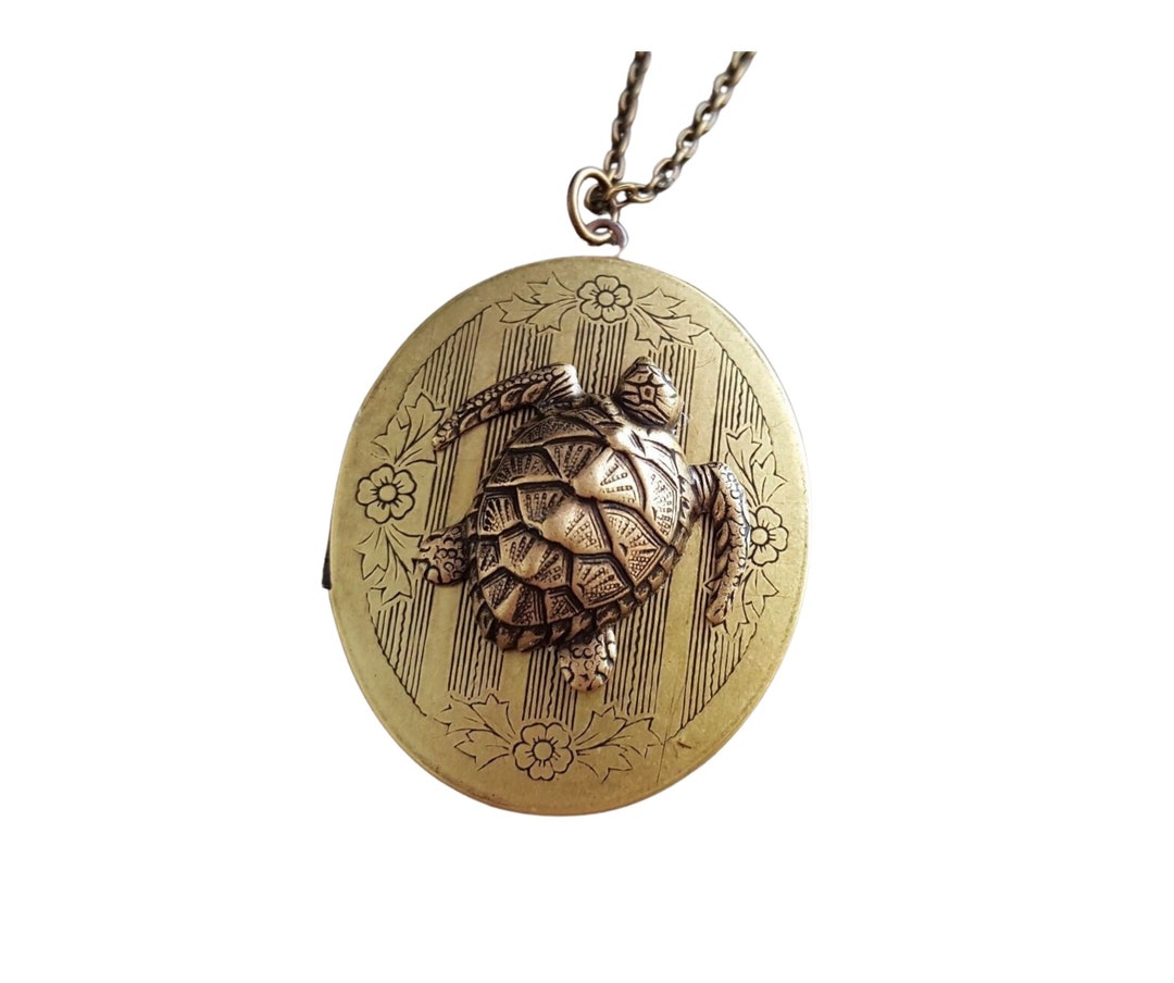 Handmade Oxidized Brass Victorian Turtle Locket Necklace - Etsy Australia