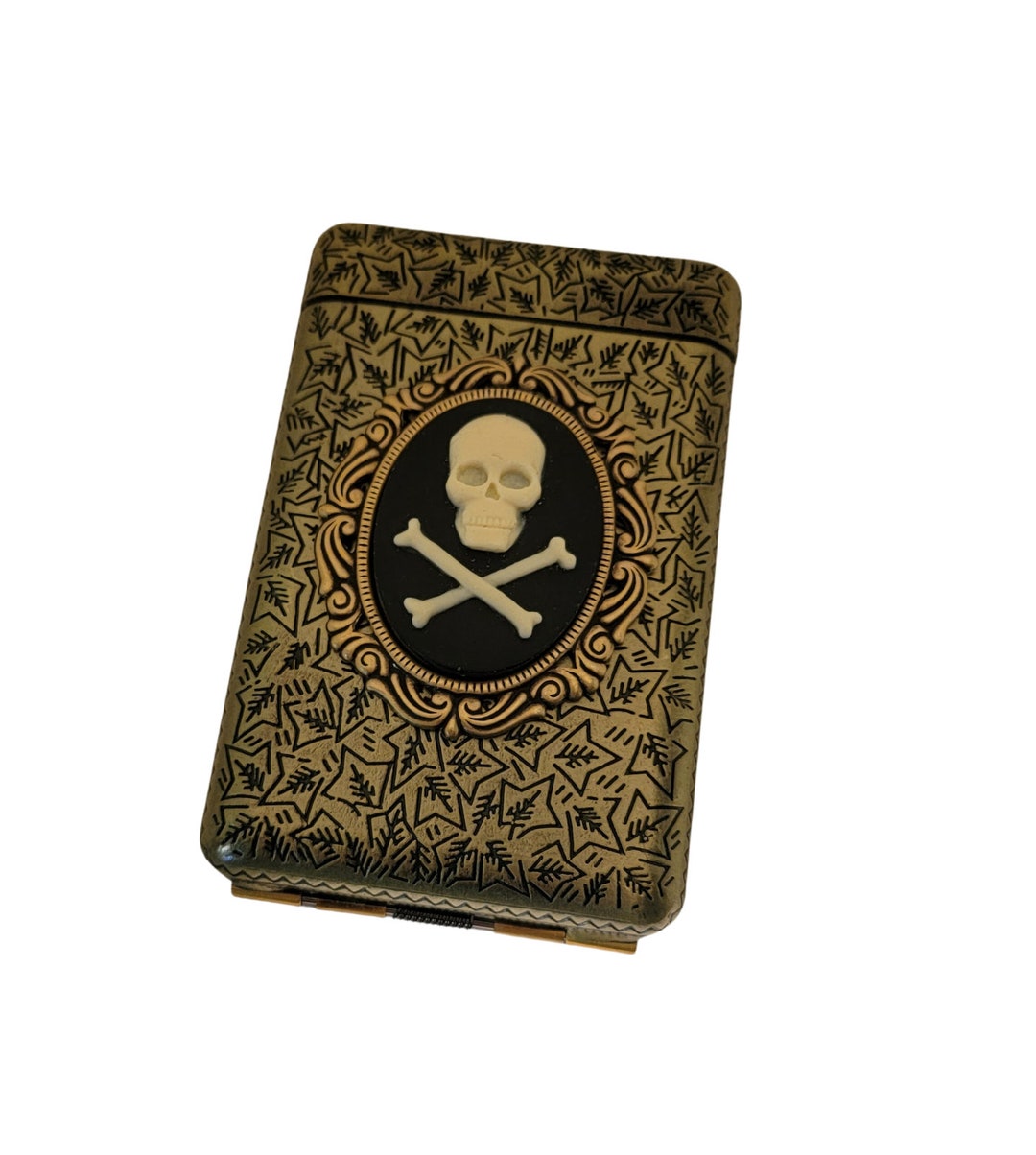Handmade Antique Bronze Embossed Skull and Crossbones Cameo Cigarette ...