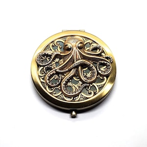 Handmade Oxidized Brass Octopus Compact Mirror - Etsy