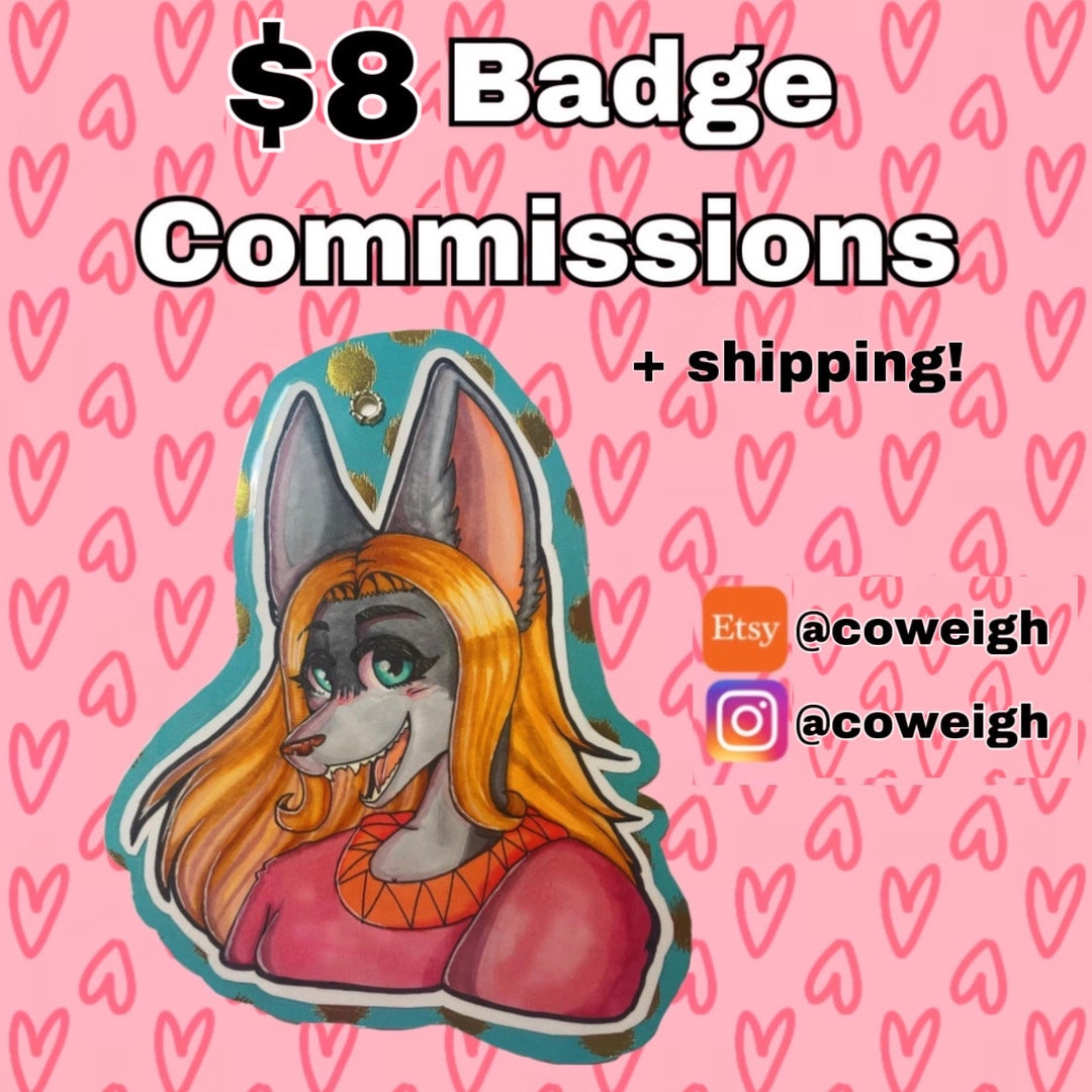 Custom Fursona Badge for Furry Conventions, Laminated Badge, Copic ...