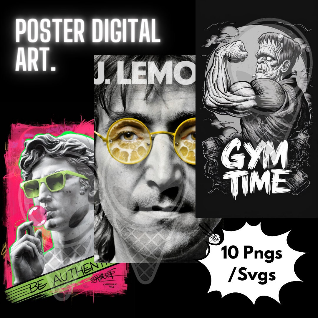 Authentic Poster Digital Art PNG Clipart Bundle - Etsy