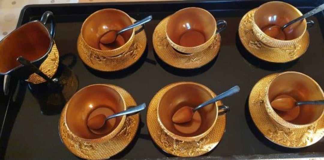 Vintage Chinese Black and Gold Tea Set With a Large Tray - Etsy