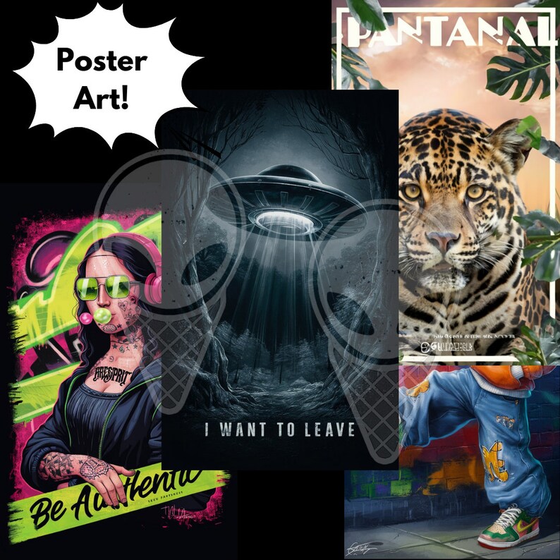 Authentic Poster Digital Art PNG Clipart Bundle - Etsy