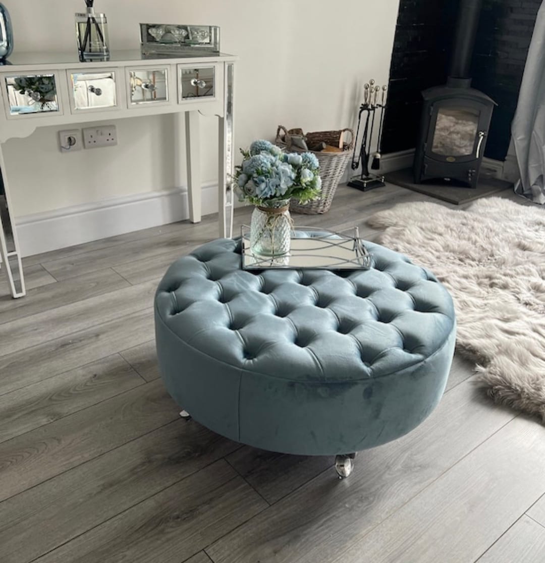 Extra Large Upholstered Round Handmade Chesterfield Coffee Table - Etsy UK