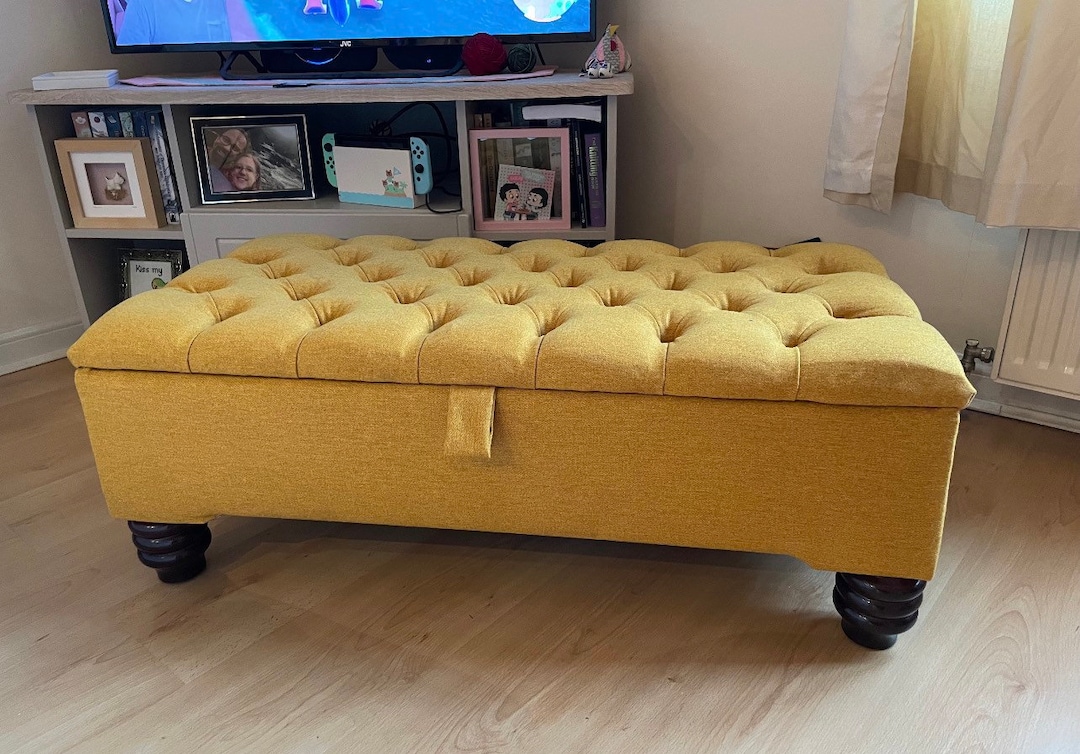 Handmade Chesterfield Footstool Ottoman Storage Box in New Dump Freeze ...