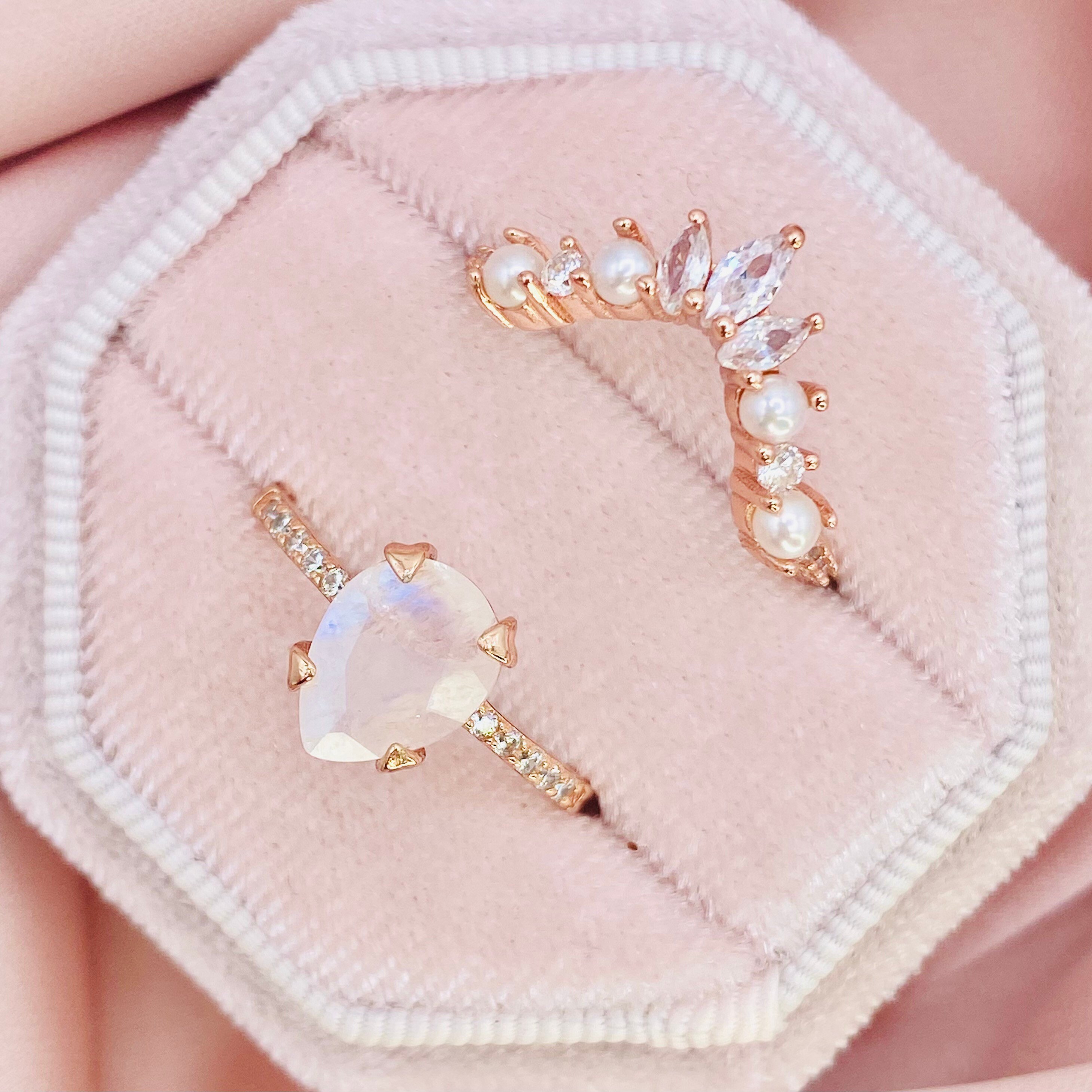 Pearly Moonstone Ring Set Promise Ring Stacking Ring - Etsy