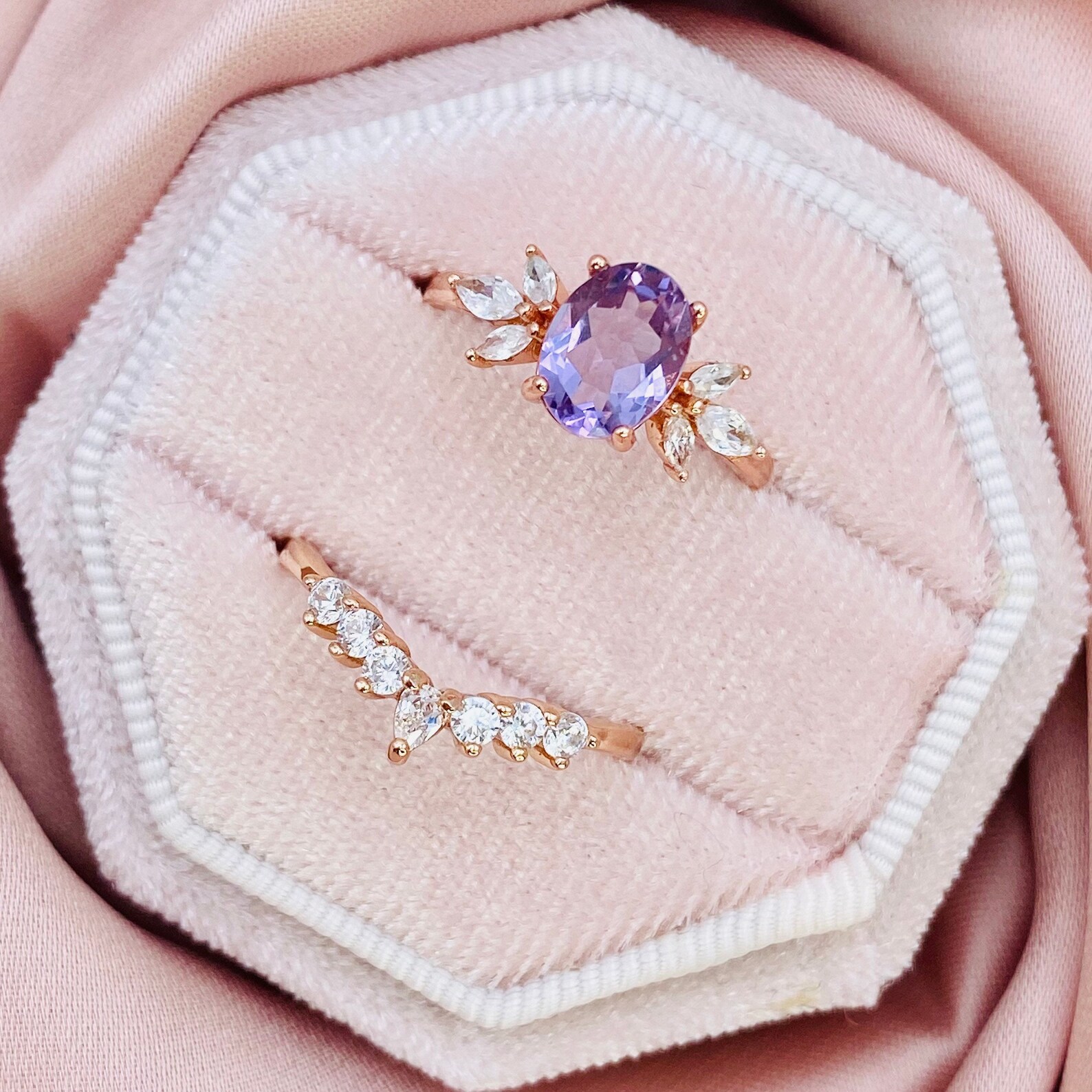 Angelic Amethyst Ring Set Promise Ring Stacking Ring | Etsy