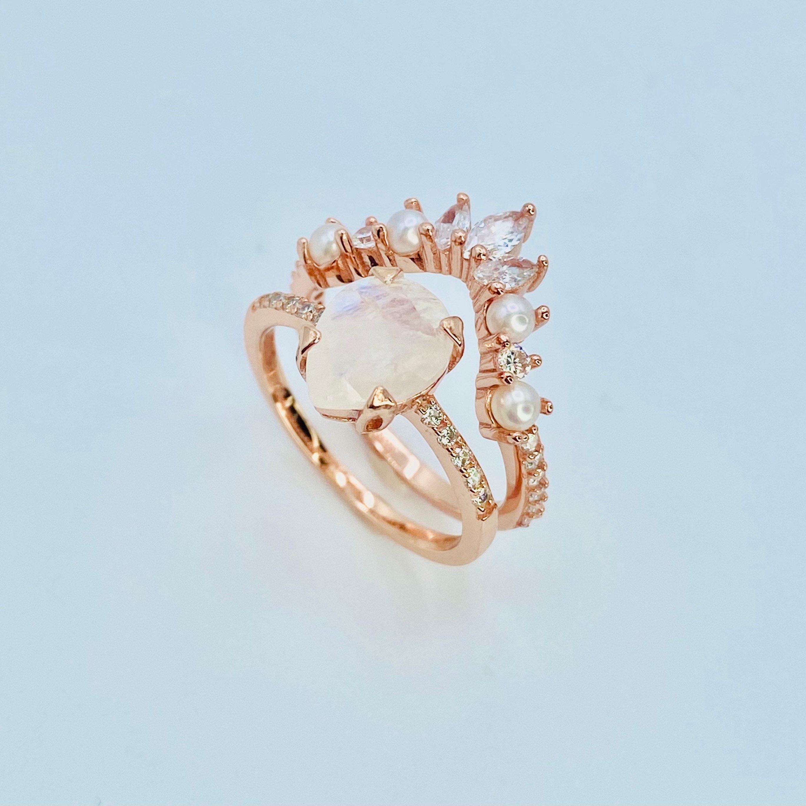 Pearly Moonstone Ring Set Promise Ring Stacking Ring - Etsy