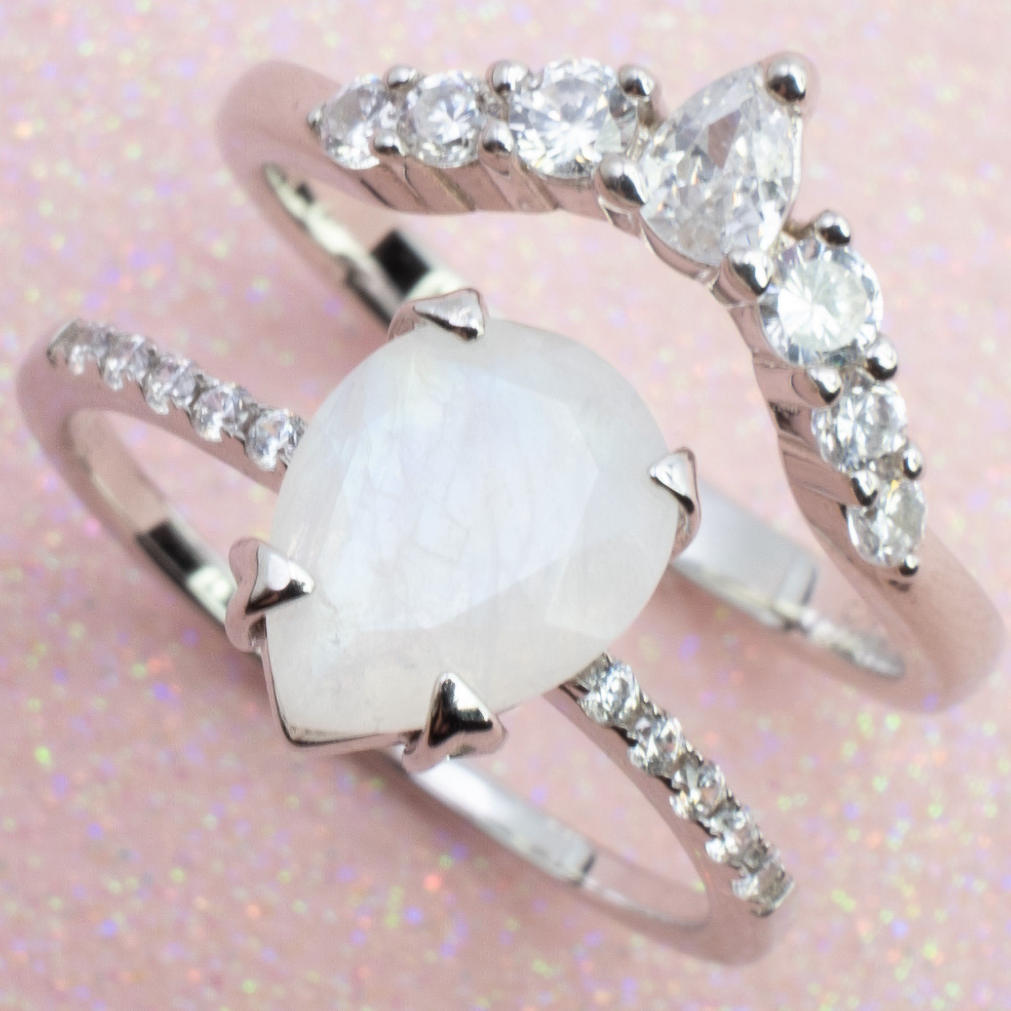 Desire Moonstone Ring Set Promise Ring Stacking Ring | Etsy