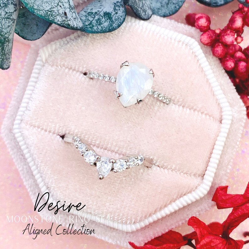Desire Moonstone Ring Set Promise Ring Stacking Ring - Etsy