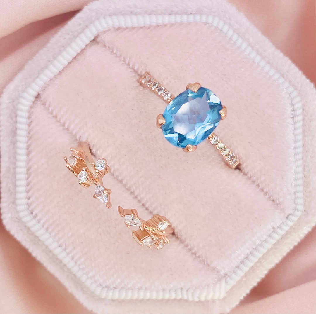 Wonder Blue Topaz Ring Set, Promise Ring, Stacking Ring, Statement Ring ...