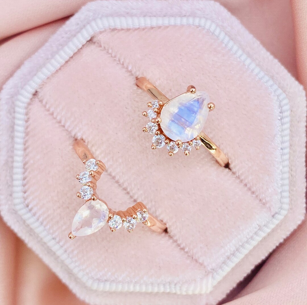 Glee Moonstone Ring Set, Art Deco Ring, Promise Ring, Rings for Women ...