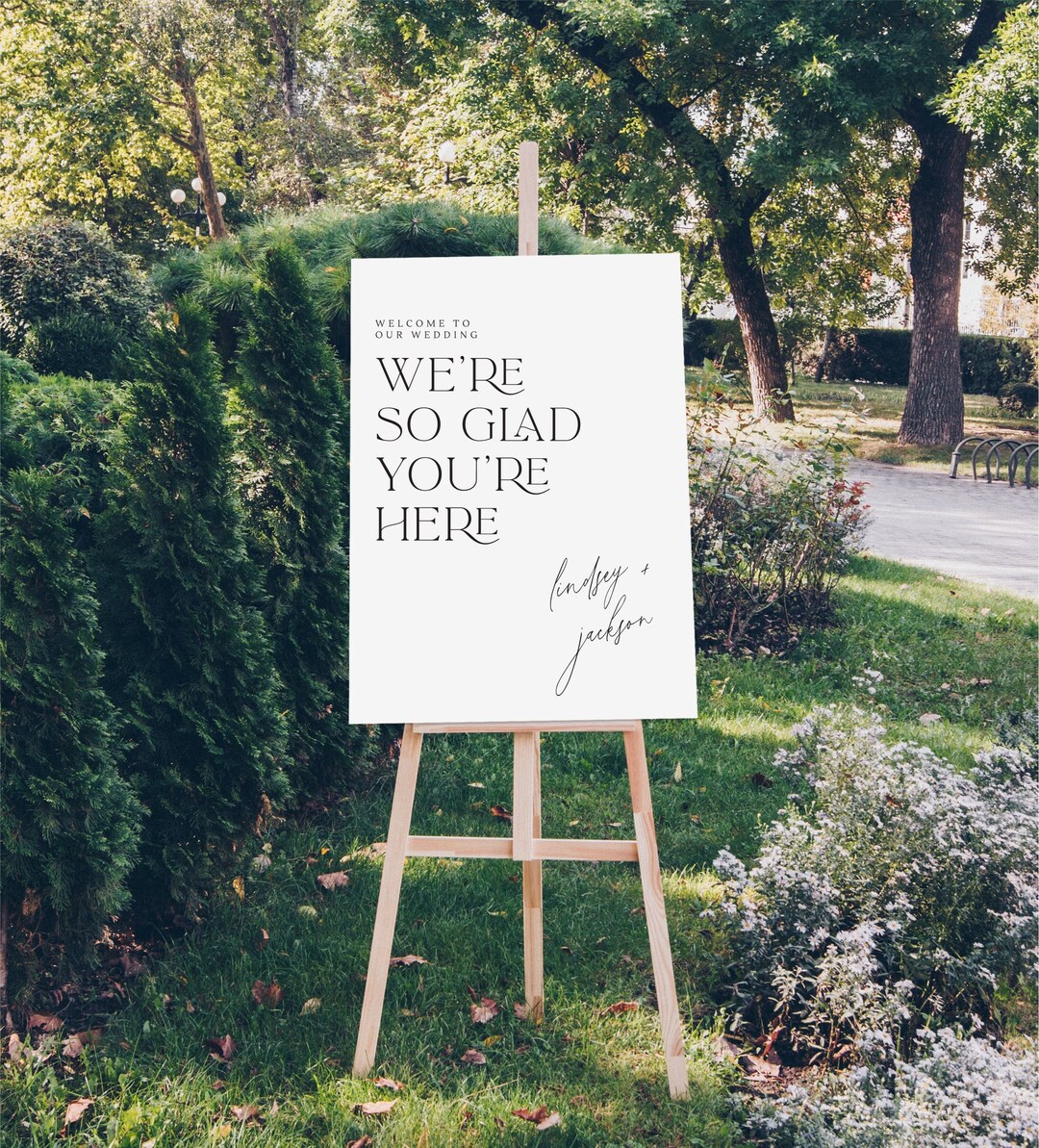 We're so Glad You're Here Welcome Sign | Modern Custom Signature ...