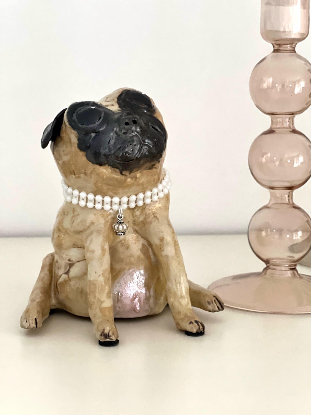 Ceramic Pug, Small Sitting Dog Figurine, Gift for Dog Lover, Collector ...