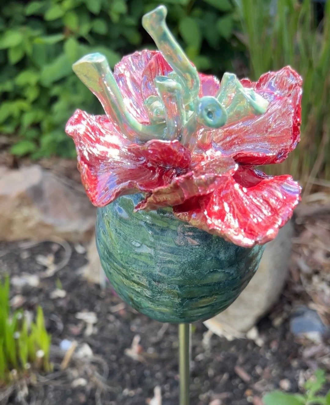 Garden Stake, Flower Bed Stake Turquoise, Blue, Red, Garden Stake, High ...