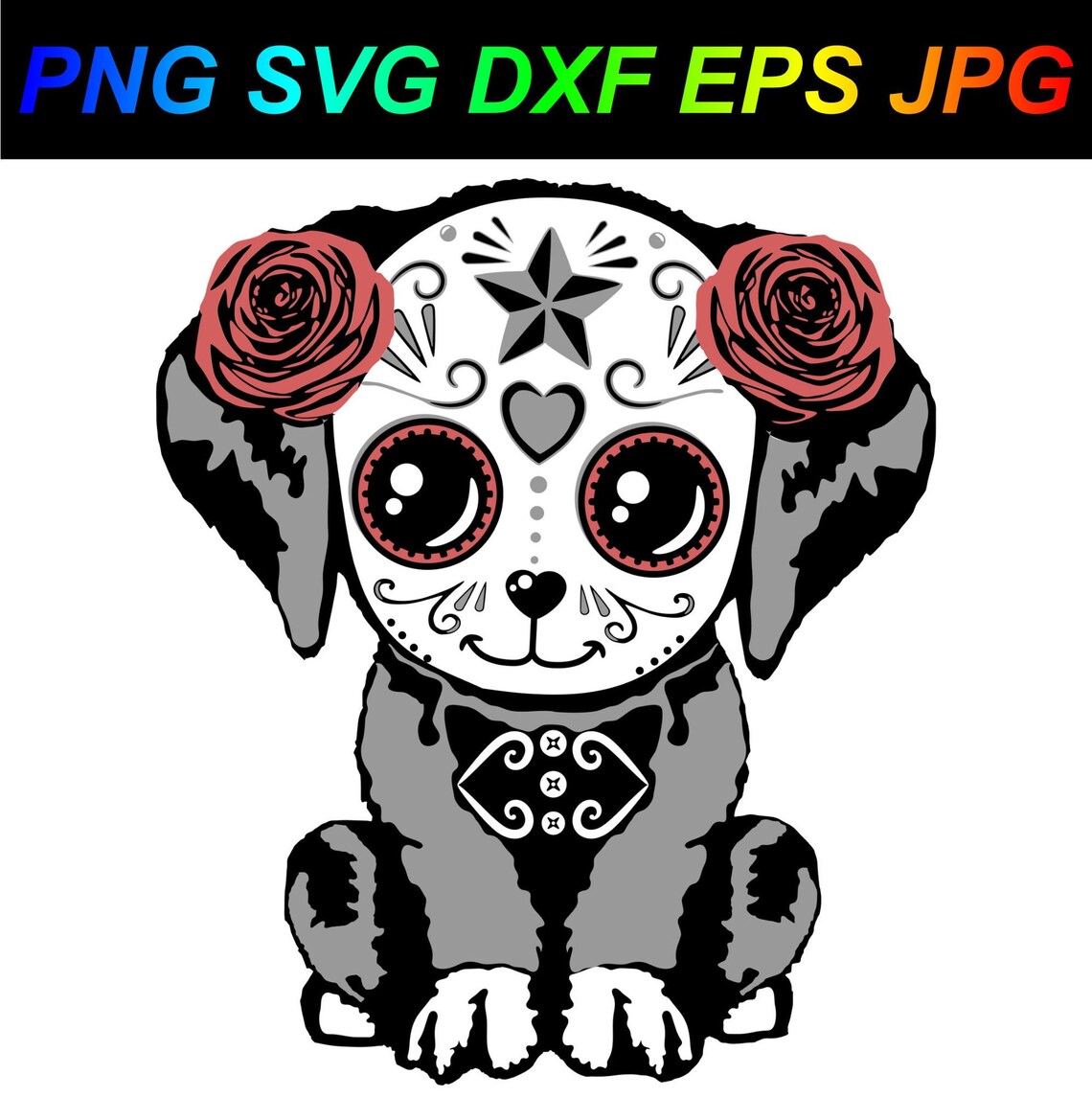 Sugar Skull Dog Día de los Muertos perro PNG SVG DXF Eps Jpg | Etsy