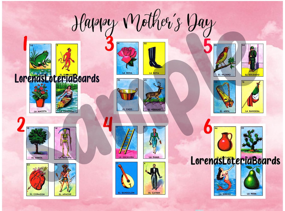 Mother's Day Loteria, Mexican Loteria Board, Digital Loteria Board ...