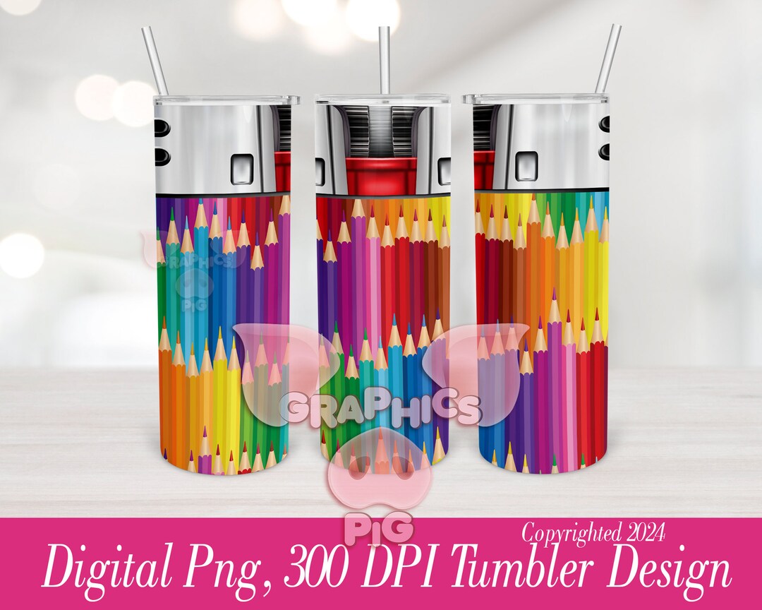 Colored Pencil Tumbler Digital PNG With and Without Labels, Lighter ...