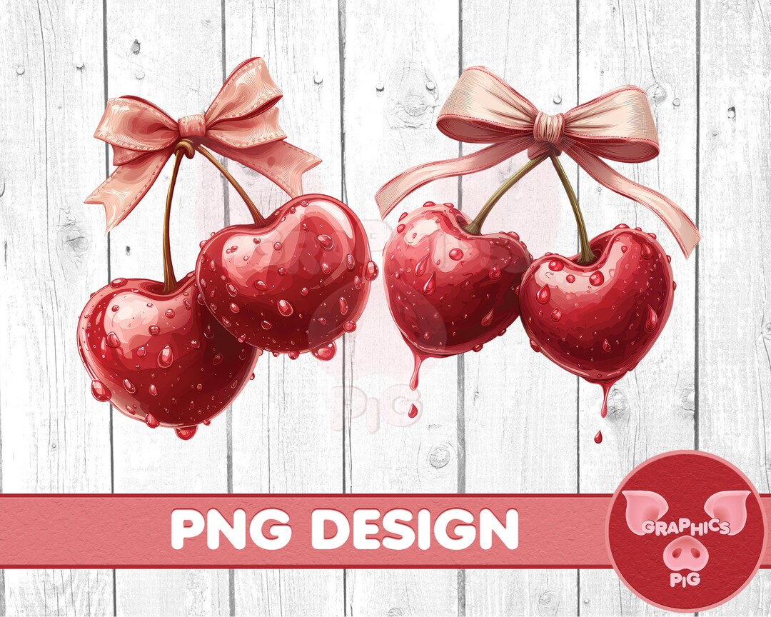 Cherry Hearts T-shirt Design | 2 Designs, 1 PNG Each | Valentine's Day ...