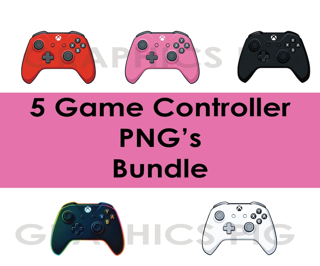 Game Controller PNG Bundle – 5 PNG Clipart Set (black, White, Red, Pink ...
