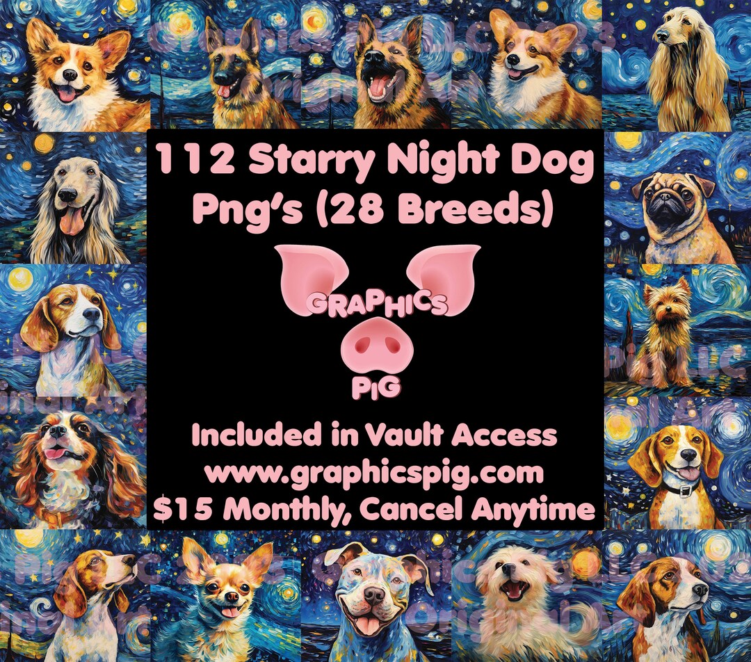Dogs Starry Night Painting, 112 Digital Png for Graphics and 20oz Dog ...