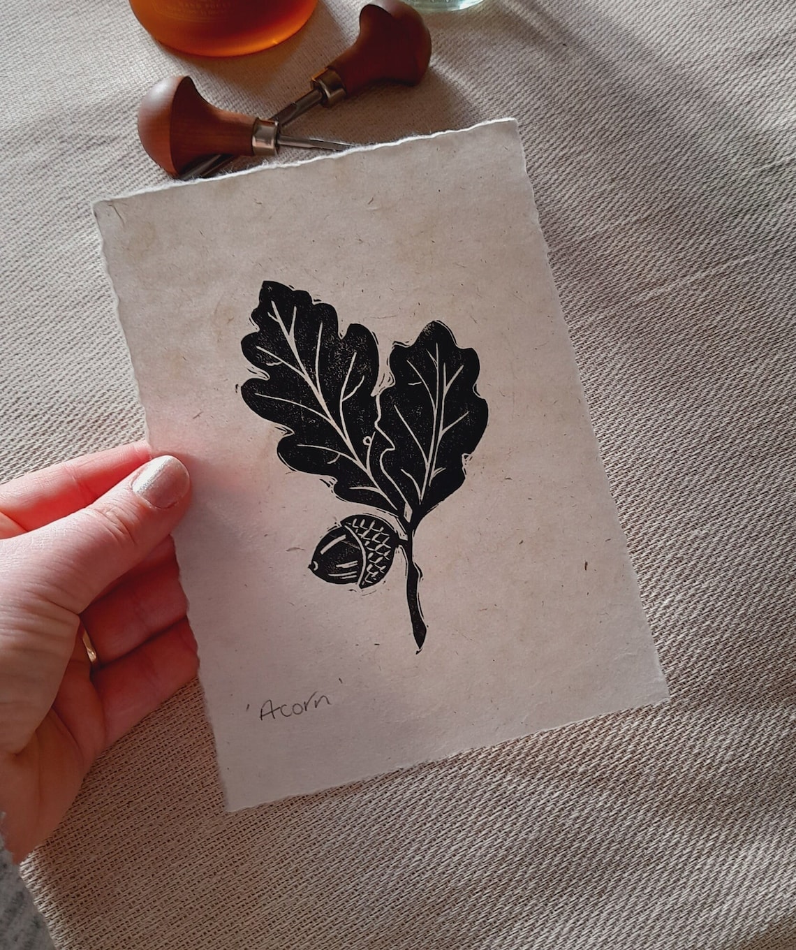 ACORN Print/original Linocut/botanical Art Print/oak and Acorn - Etsy