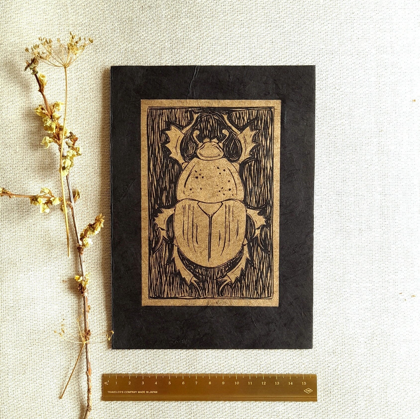 GOLDEN SCARAB Beetle/original Linocut Print/insect Art/egyptian Scarab ...