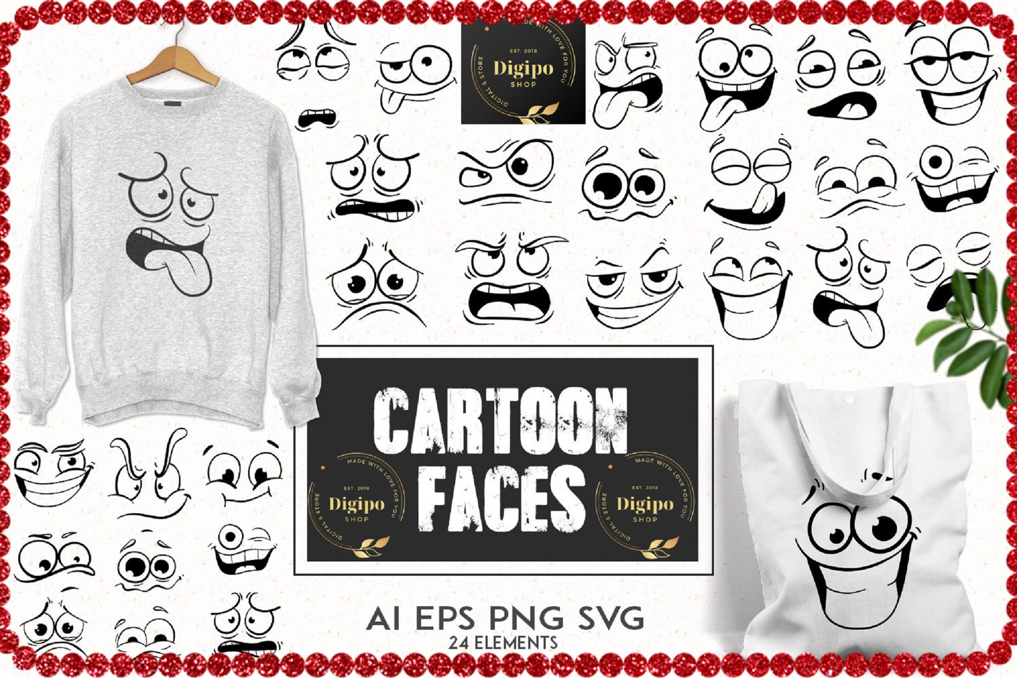 Cartoon Face Svg Smiley Face Cricut Svg Funny Faces Svg | Etsy UK