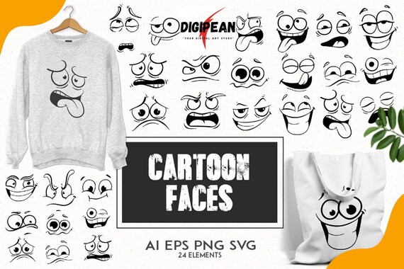 Cartoon Face Svg Smiley Face Cricut Svg Funny Faces Svg | Etsy Israel