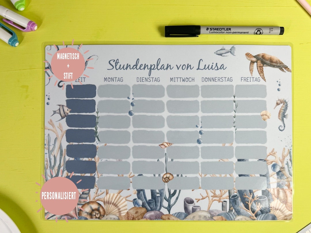 Stundenplan abwischbar, personalisiert & magnetisch | Stundenplan für ...