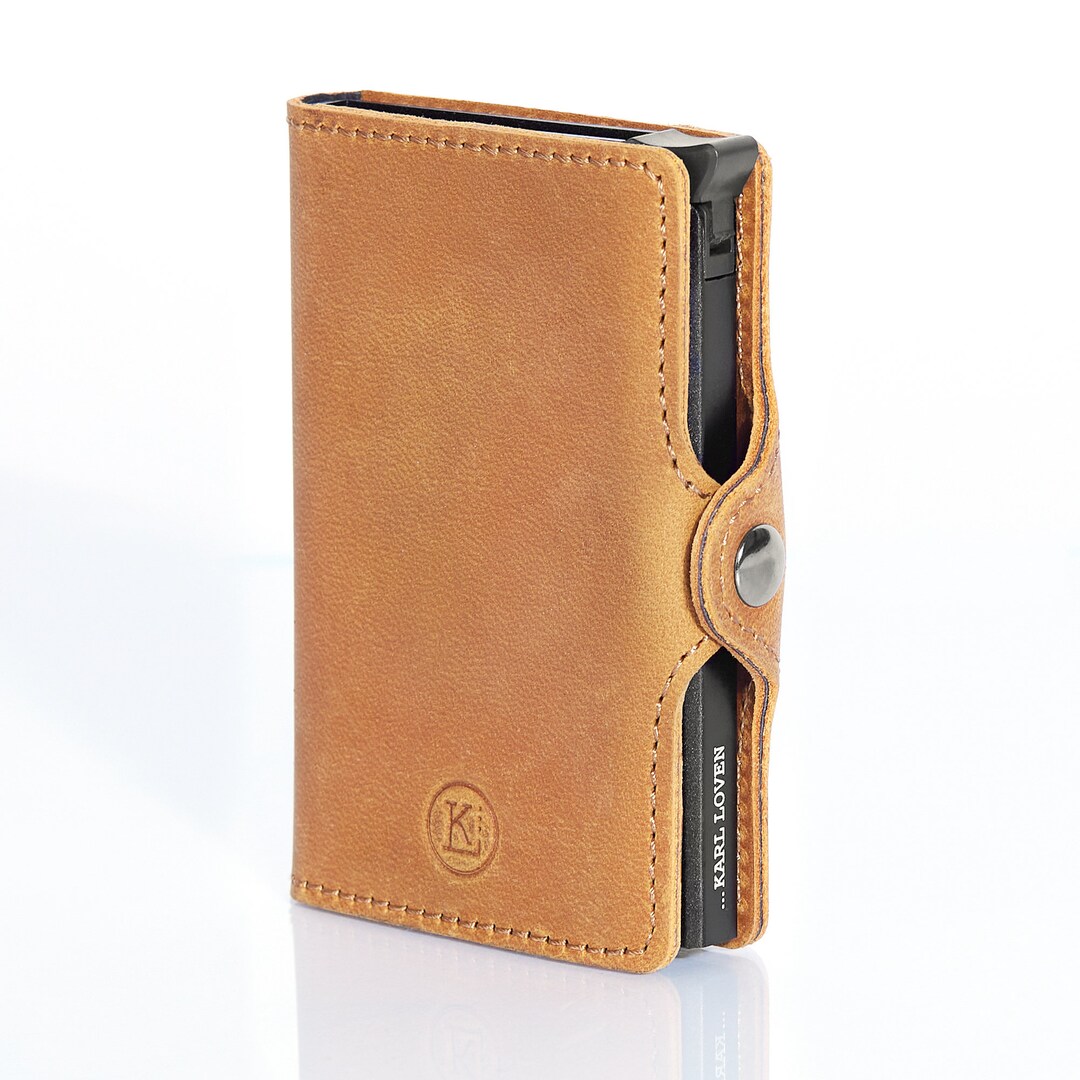 Bank Card Holder in Vintage-finish Calfskin Leather Minimalist Compact ...