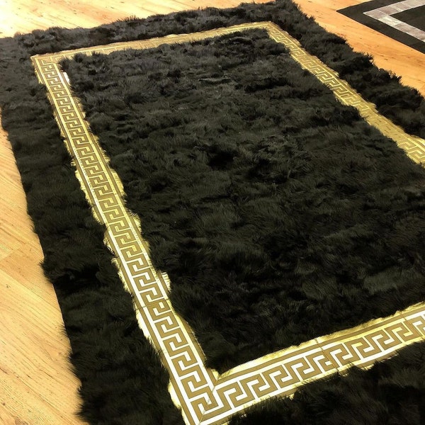 Black and Gold Shag Rug - Etsy