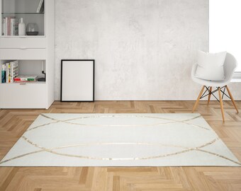 Geometric Plush Area Corridor Rug, Faux Leather Runner Rug Large, White ...