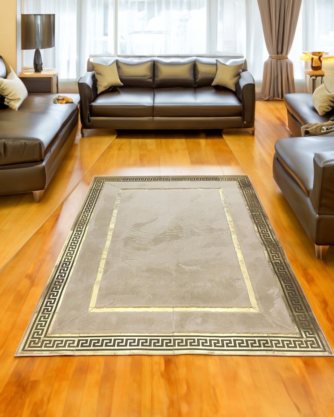 Luxury Plush Area Gold 8x10 Rug, Faux Leather Living Room Rug Large ...