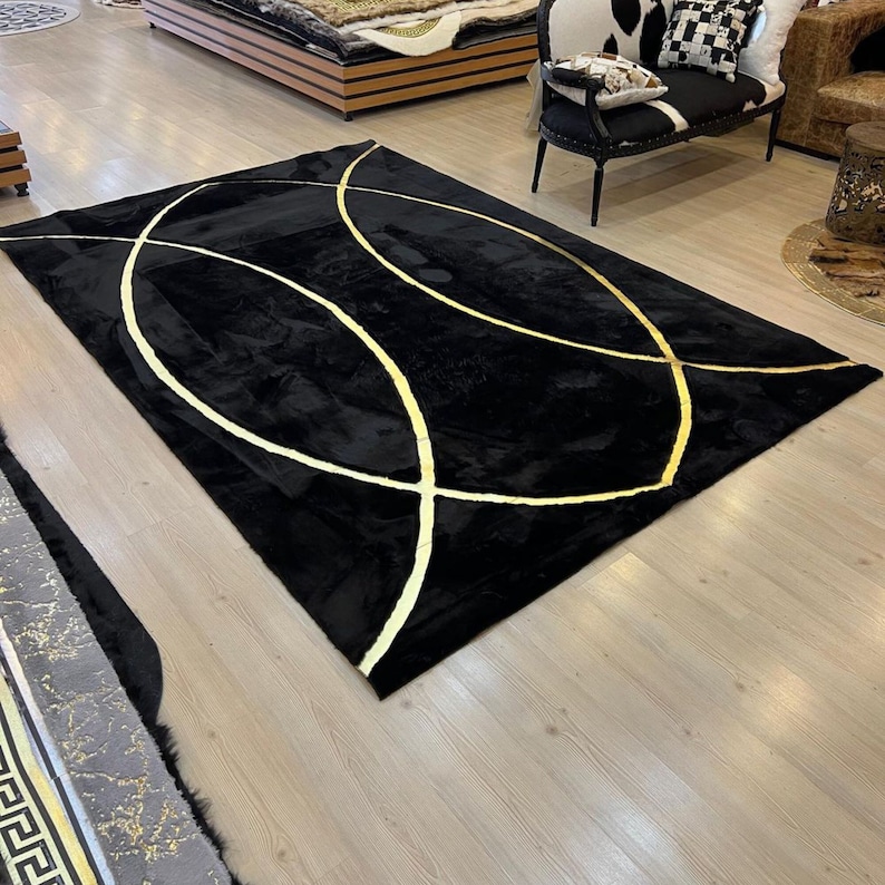 Luxury Black Gold Large Plush Area Rug 6 X 8 Natural Plush - Etsy