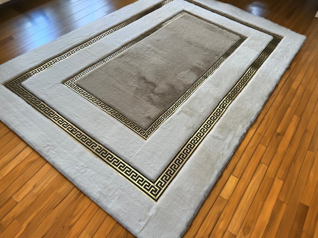 Geometric Plush Area White Faux Leather Living Room 8x10 Rug, White and ...