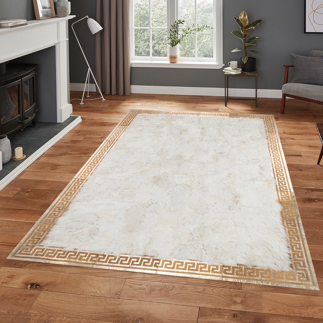 Luxury Sheepskin White and Gold Rug, Soft White Gold Floor Fur Wool ...