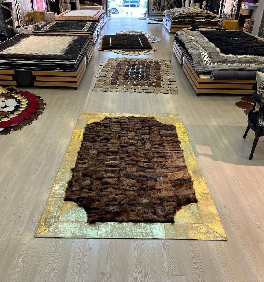Brown and Gold Luxury Sheepskin Rug, Decorative Unique Wool Rug, Brown ...