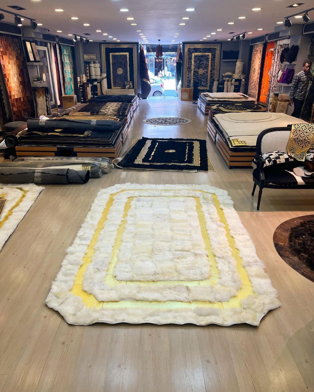White and Gold Fluffy Soft Natural Sheepskin Rug, White and Gold Living ...
