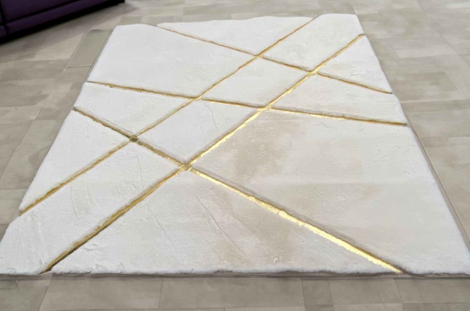 Geometric Plush Area White Rug, Faux Leather Living Room Rug Large ...