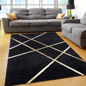 Geometric Plush Area White Rug, Faux Leather Living Room Rug Large ...